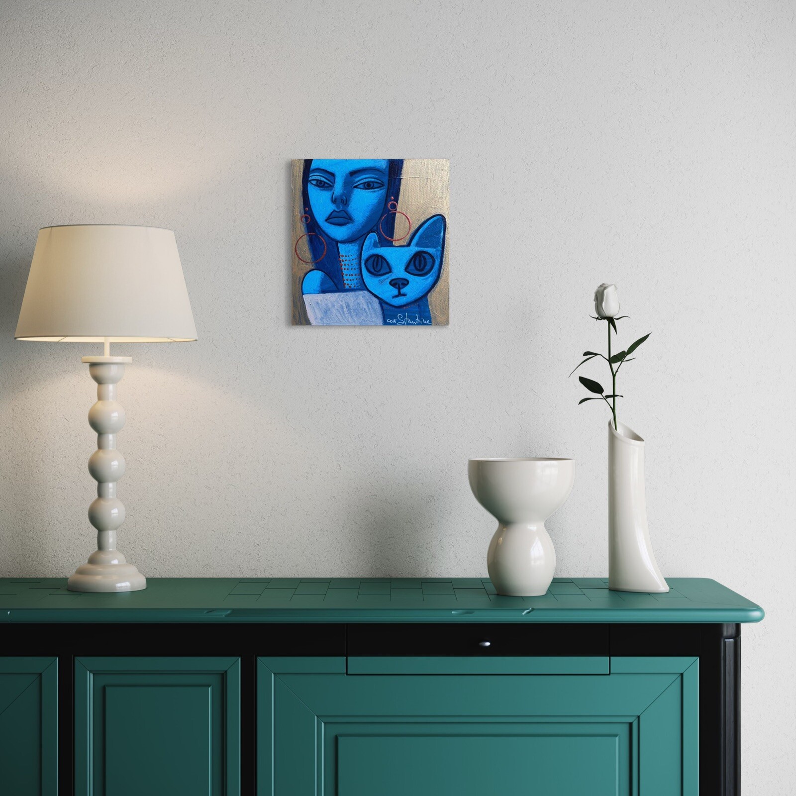 Constantine Popov , Original Miniature Painting, “ Girl With Blue Cat ...