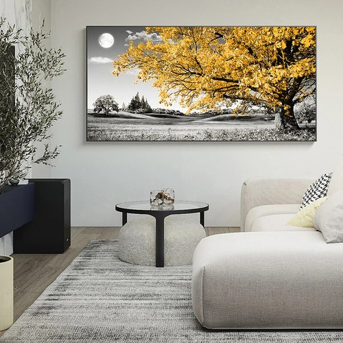 Yellow Tree Moon Landscape Canvas Wall Art Canvas Painting Wall Mural ...