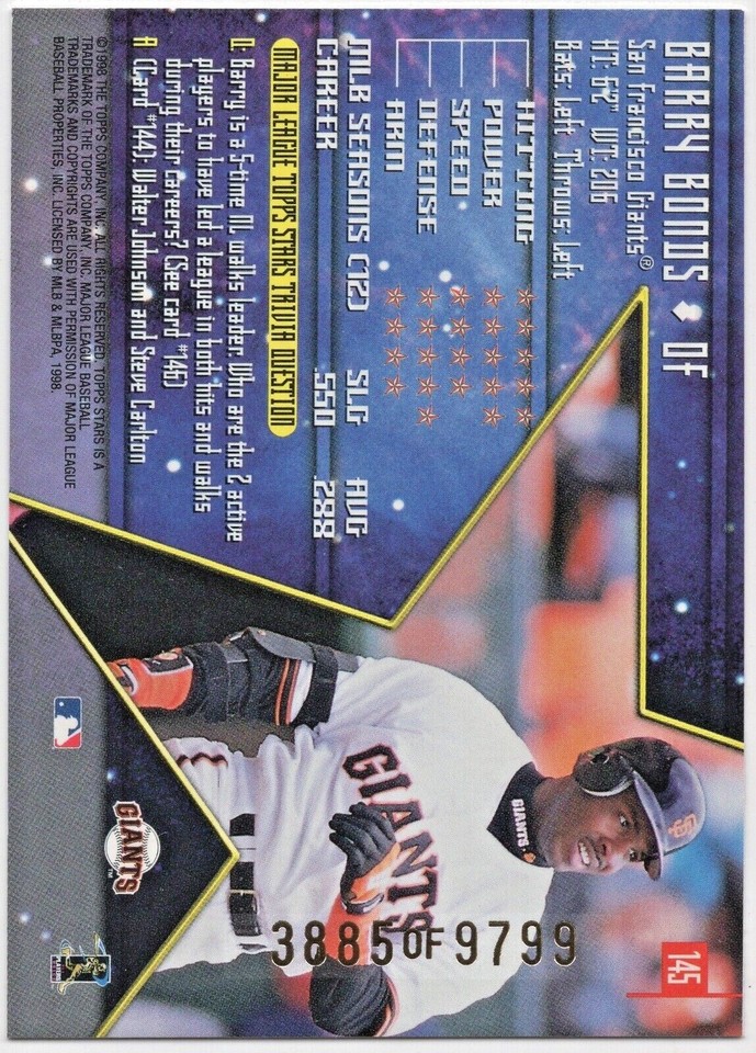 MLB Single Trading Cards Barry Bonds Pittsburgh Pirates San Francisco ...