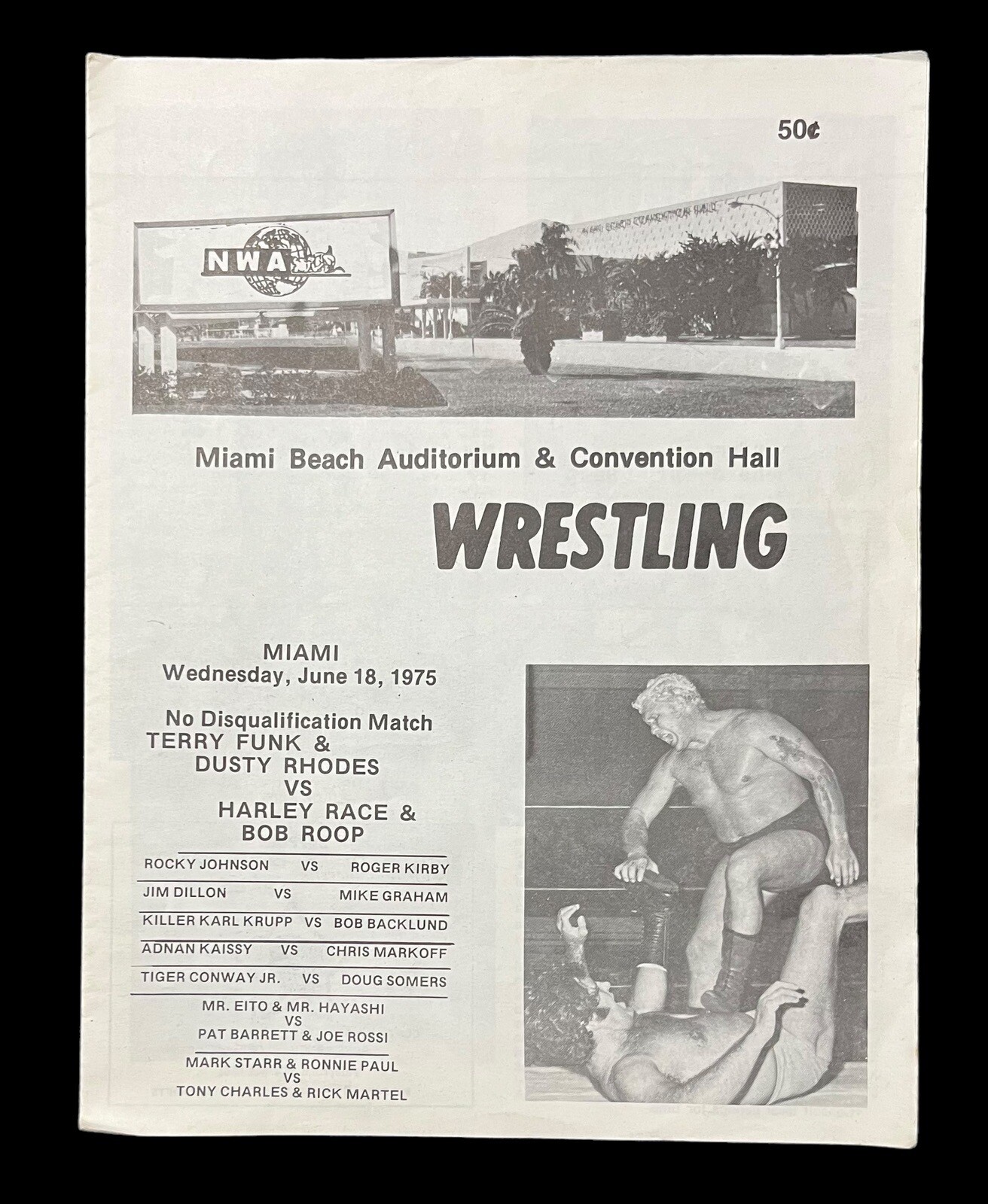 Vintage 1975 NWA Miami Wrestling Program Terry Funk Dusty Rhodes Harley ...
