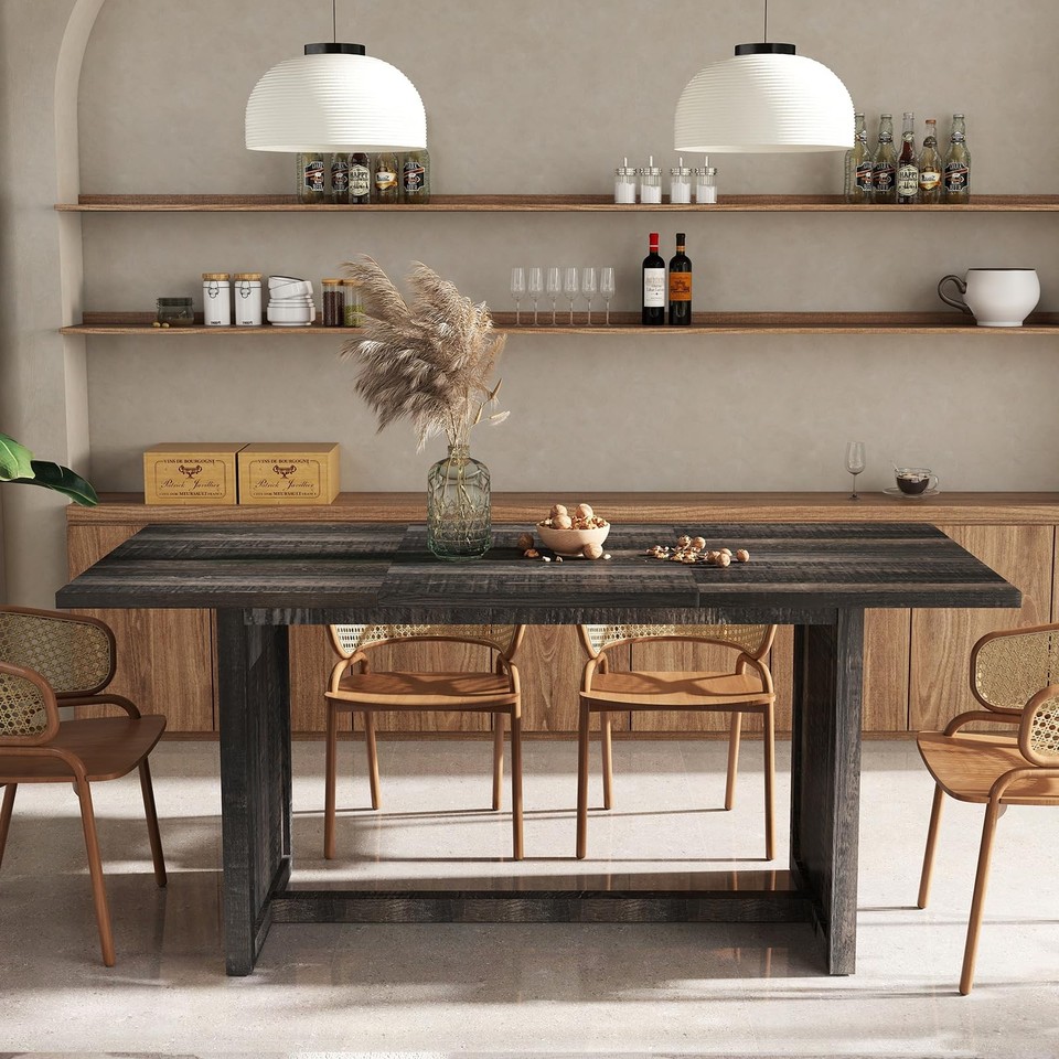 70.87" Wooden Dining Table for 6-8 People - Farmhouse Rectangular ...