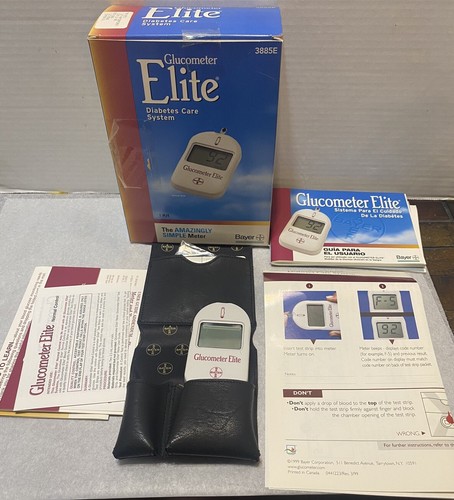 WORKS Glucometer Bayer Elite 3885E w Carrying Case Manuals And Original ...