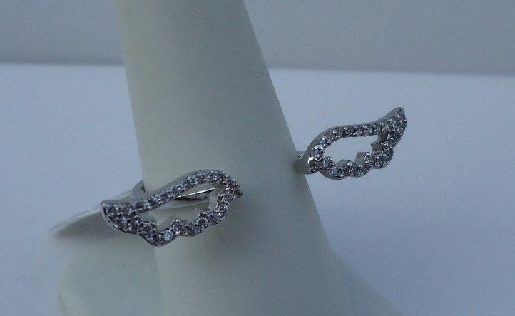 925 STERLING SILVER DESIGNERS ANGEL WINGS RING W/ .50CT LAB SIMUALTED ...
