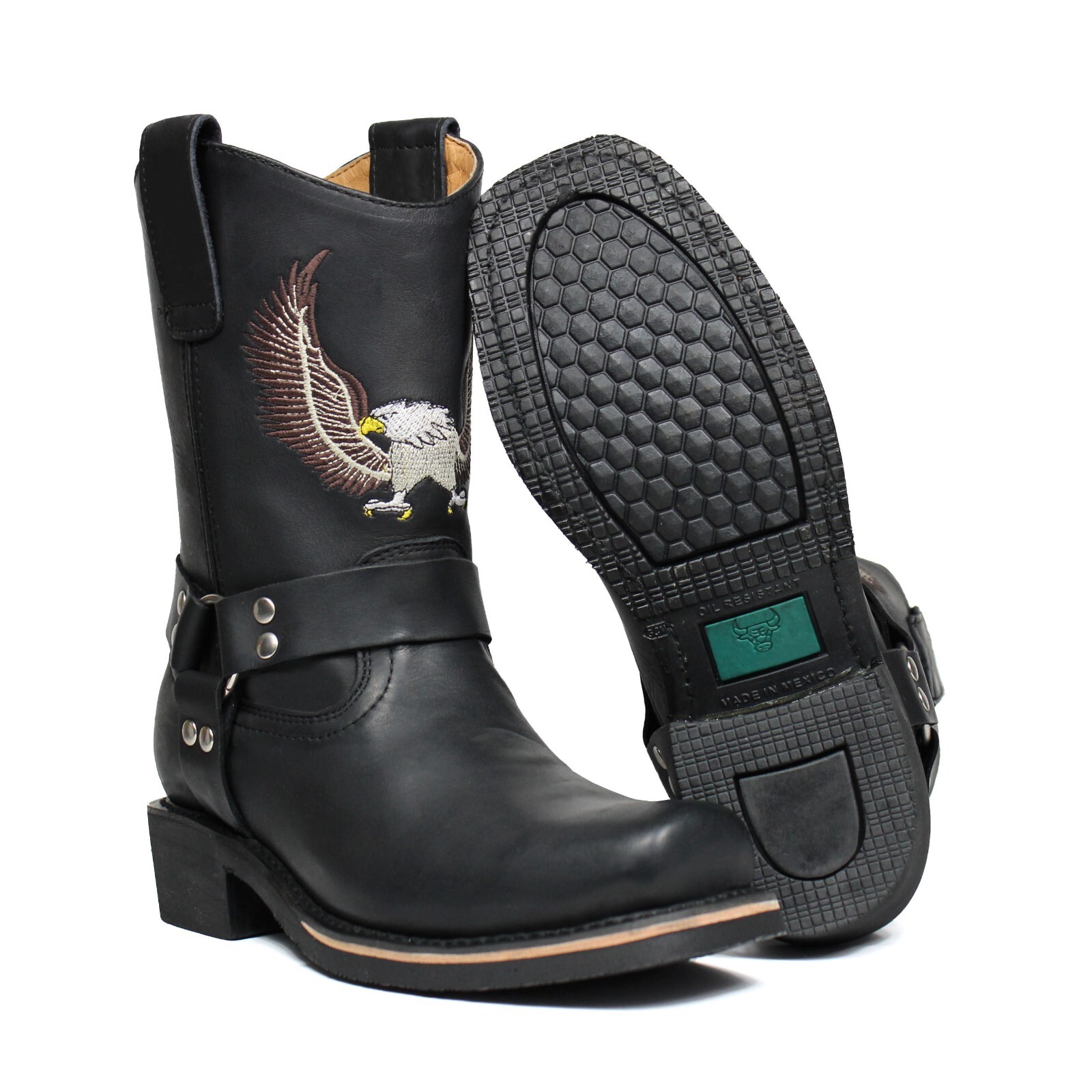 Men's Genuine Leather Eagle Cowboy Biker Boots Retro Riding Boots Botas ...