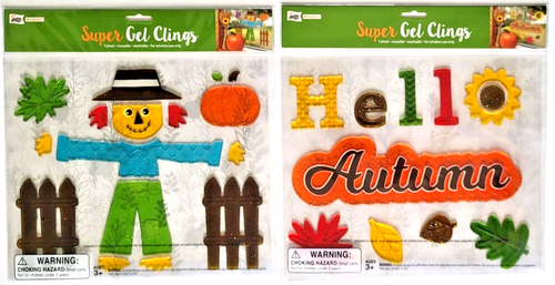 Autumn Fall Set of 2 Window Super Gel Clings Decor Scarecrow Autumn ...
