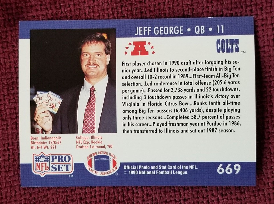 Jeff George Indianapolis Colts Quarterback First Choice 1990 Draft Pro ...