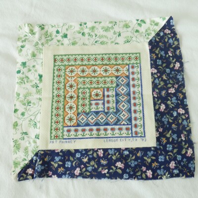 Vintage Completed Needlepoint Quilt Block 12x12" Log Cabin Textile Art ...