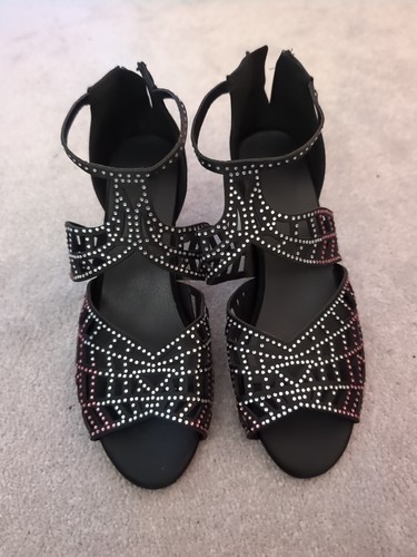 Black Diamonte Shoes Zip Back. Size 5. Silver/Pink Stones Give 2 Tone ...