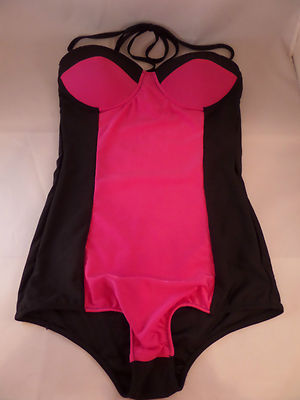 NWT Motel Rocks Peridot Halterneck Black/magenta 1pc Swimsuit Sz Small ...