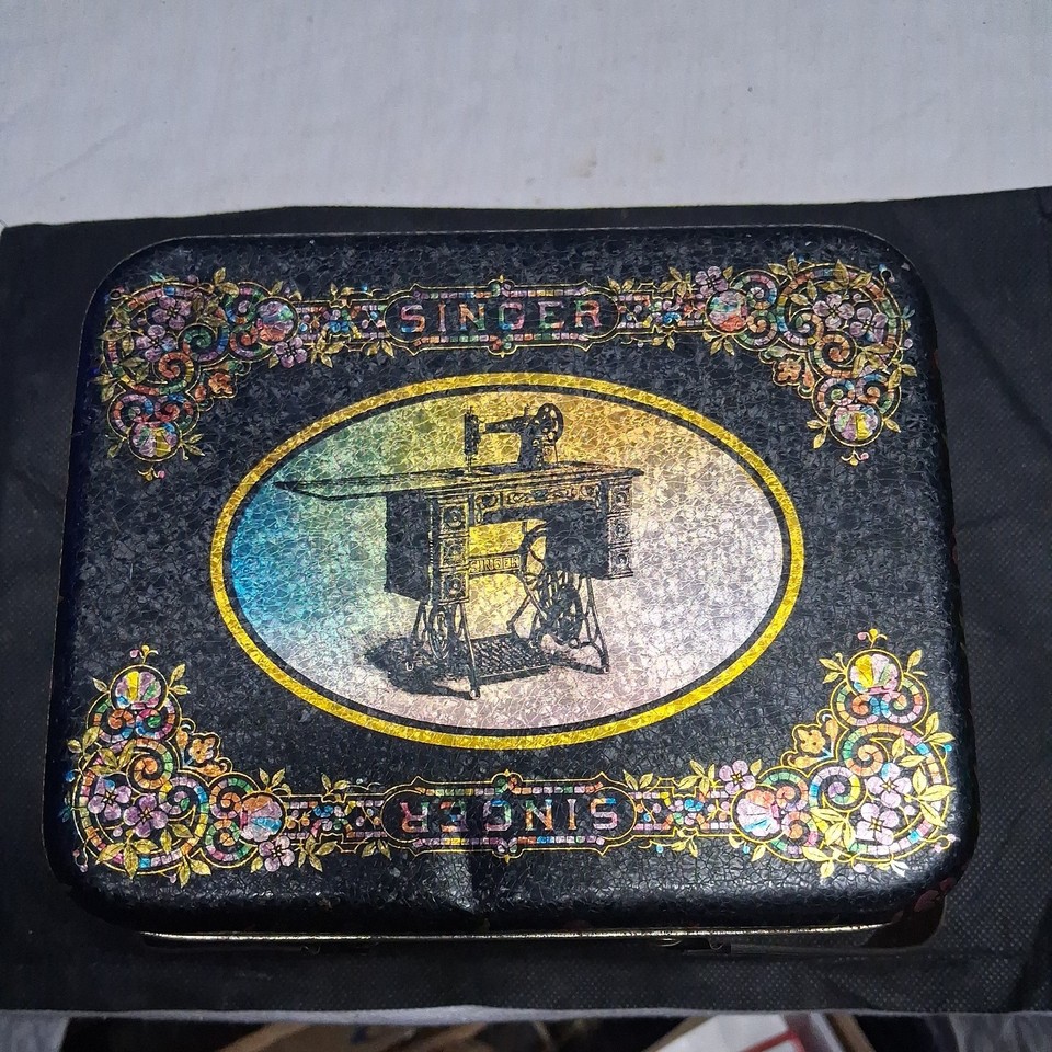 Singer Tin Box Sewing Container with Handle Black Bristol Ware Sewing ...