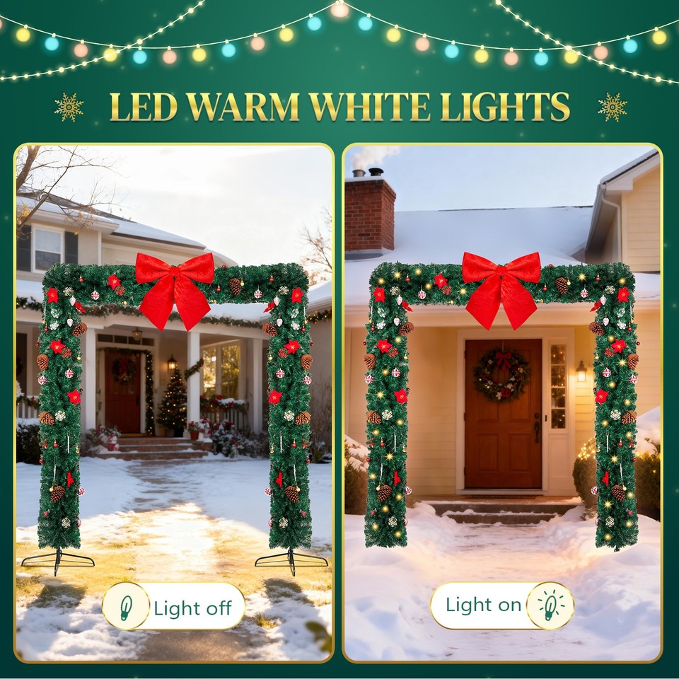 Outdoor 7.9-8.7 FT PVC Christmas Arch with Lights, Ornaments Holiday ...