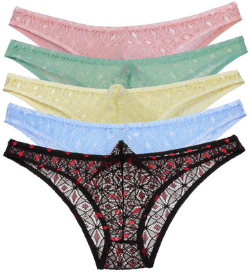 Men's Sheer Rhombus Lace Briefs Underwear See-through Pouch Bikinis ...
