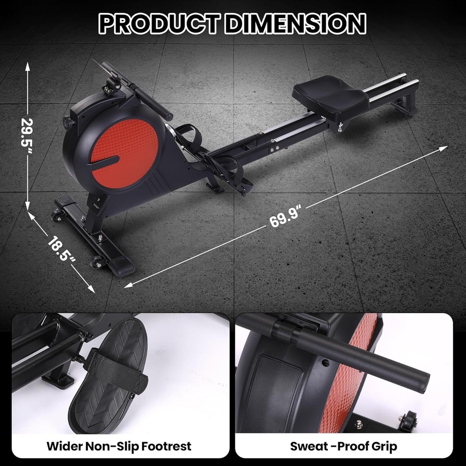 Dual Slide Rail Magnetic Rowing Machine Max 350LBS 32 Levels of Quiet ...