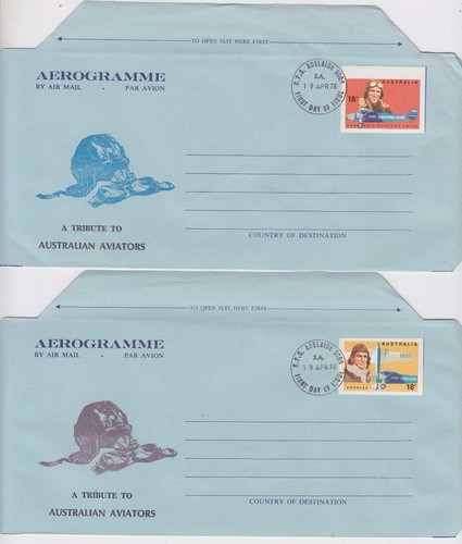 Stamps 1978 Australian Aviators pair Bergen aerogrammes first day issue ...