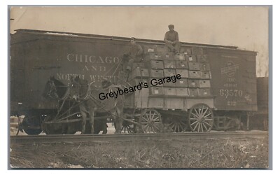 RPPC CNW CHICAGO NORTH WESTERN Railroad Depot Loaded Wagon! Real Photo ...