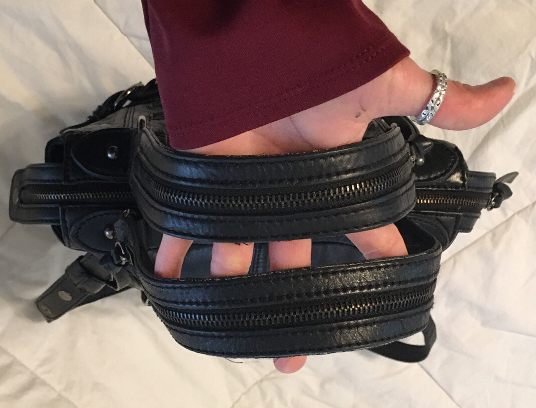 HALOGEN Black Leather Convertible Satchel Crossbody Purse Bag-MINT | eBay