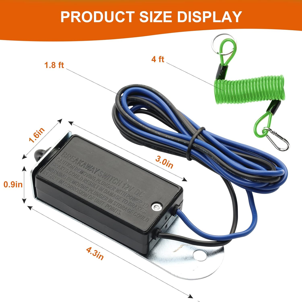 Trailer Breakaway Switch, 6Ft Breakaway Coiled Cable with Electric ...