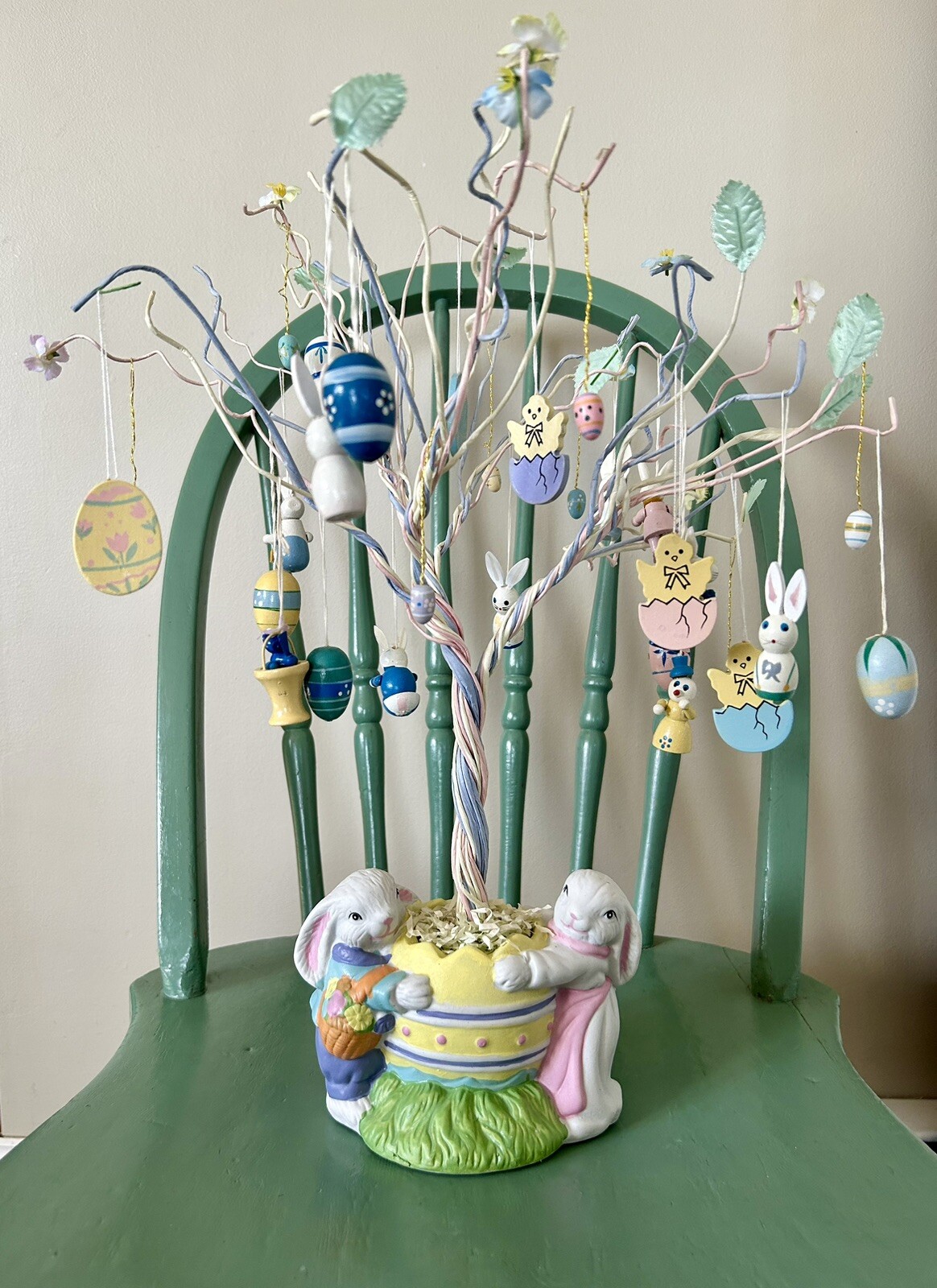 Vintage Easter Decorative Tree with 30+ Wooden Ornaments 18" Tall ...