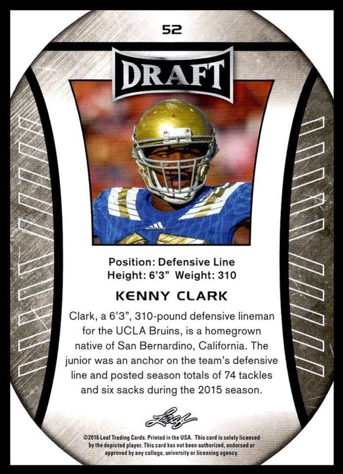 2016 Leaf Draft Gold Kenny Clark Rookie UCLA Bruins #52 Parallel | eBay