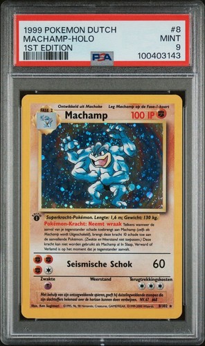 1999 Pokemon DUTCH 1st Edition Base Set Machamp Holo 8/102 PSA 9 MINT ...