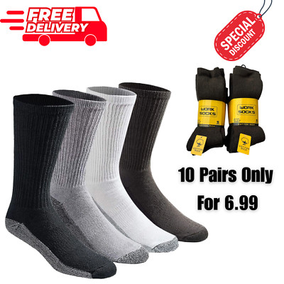 10 PAIRS MEN'S WORK SOCKS CREW SOCK HEAVY DUTY CUSHIONED SOCK 6-11 UK ...