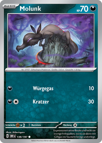 Pokemon Karte - Molunk 139/197 - Obsidian Flammen - Common - Deutsch ...