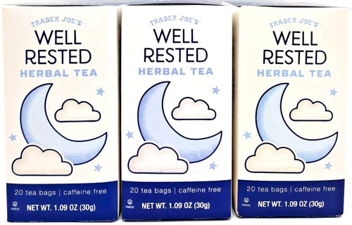 3 Packs Trader Joe's Well Rested Herbal Tea 20 Tea Bags 1.09 oz Each ...