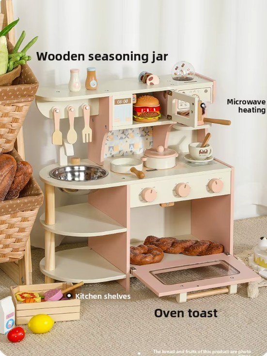 Kids Wooden Kitchen Playset Toy Cooker Pretend Cooking Set with ...