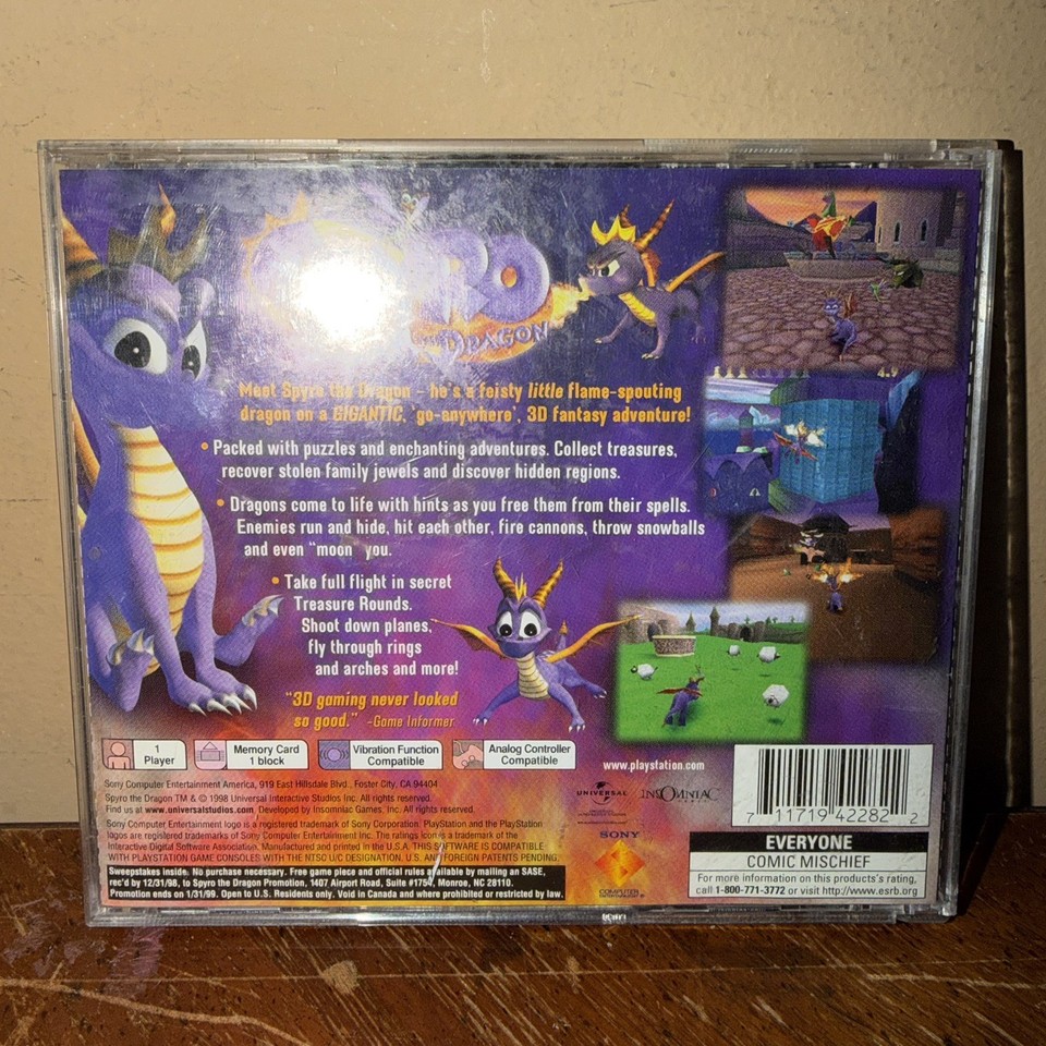 Spyro the Dragon (Sony PlayStation 1, 1998) PS1 w/ Case & Manual | eBay