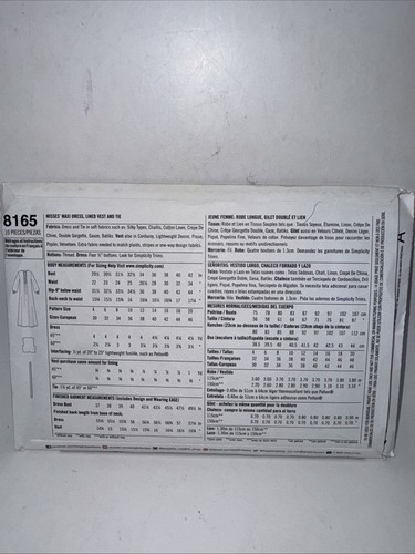 Simplicity Pattern 8165 Ms BoHo Long Sleeve Maxi Dress~Lined Vest~Tie ...