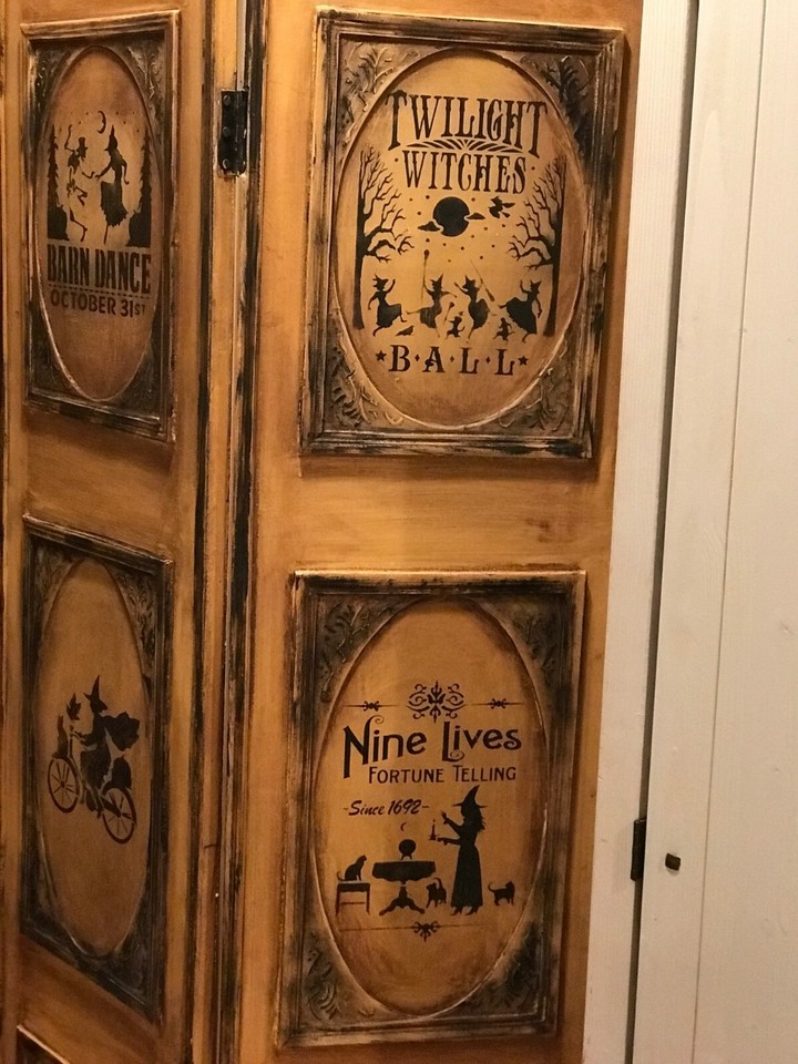 Primitive Vintage Reproduction Halloween Room Divider/ Screen Witch HP ...