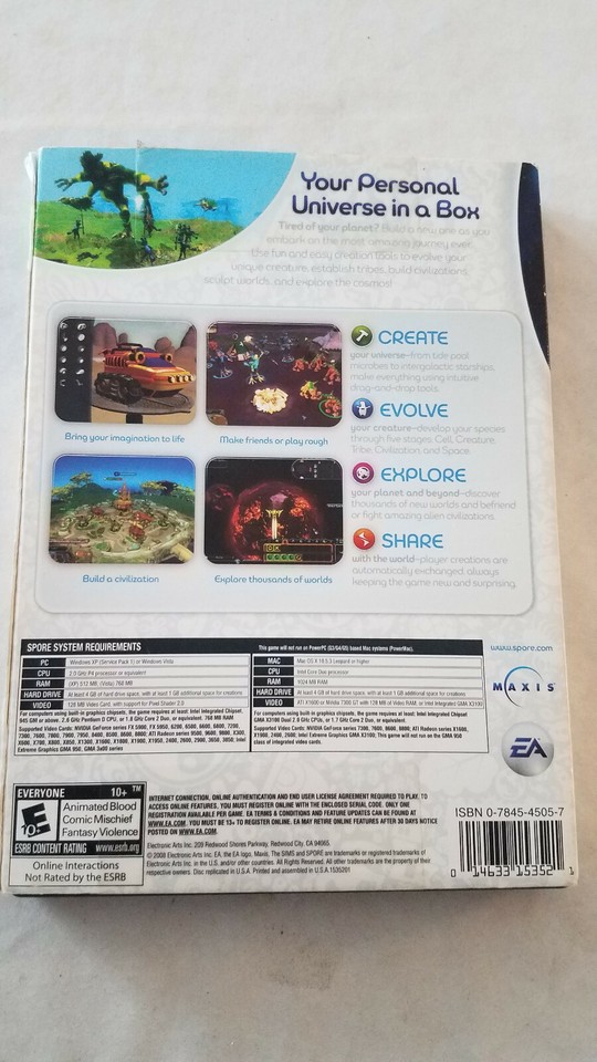 PC Spore (2008) DVD-ROM Complete w/ Case Sleeve & Manual & Disk win/mac ...