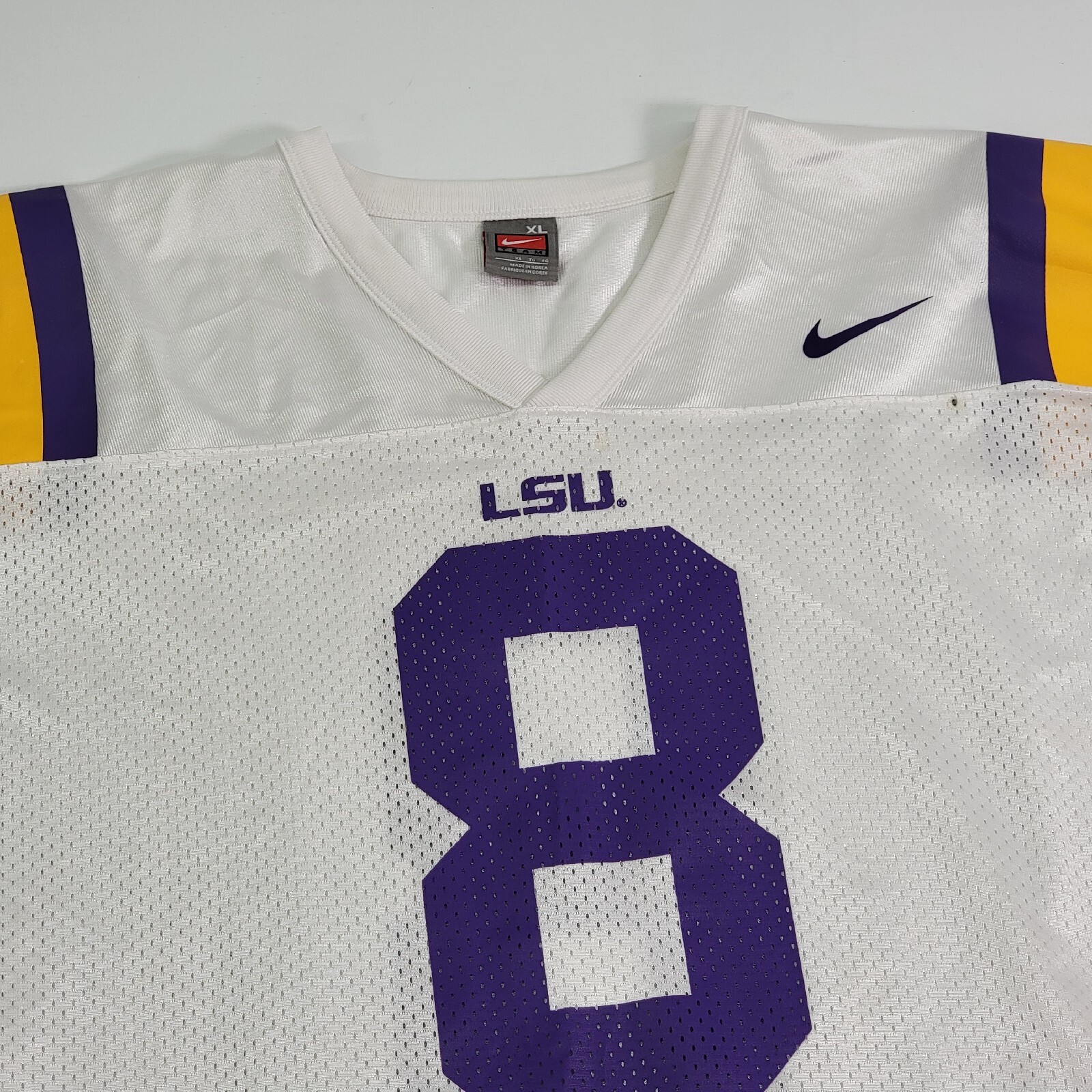 LSU Tigers NCAA Nike Team White Purple Football Jersey #8 Men's Sz XL ...