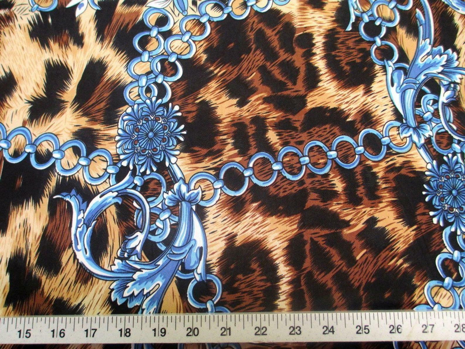 Fabric Printed Spandex Stretch Big Cat Leopard Chains Black & Brown ...