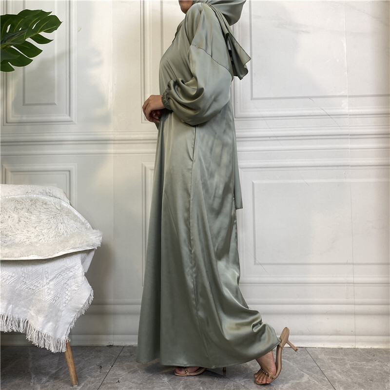 Muslim Satin Maxi Abaya Kaftan Ramadan Women Dress Arab Dubai Robe ...