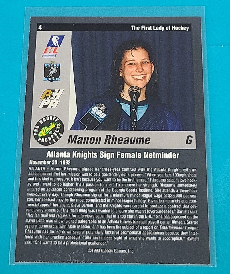 1993 Classic Pro Prospects #4 Manon Rheaume Atlanta Knights Hockey Card ...