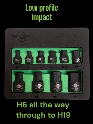Impact Stubby 10pc Hex Allen Key Bit Socket Set Low Profile 1/4" & 3/8 ...