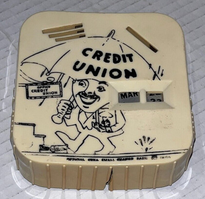 Vintage, CREDIT UNION, TRI-COIN, CALENDAR BANK (Cracked Case, No Key ...