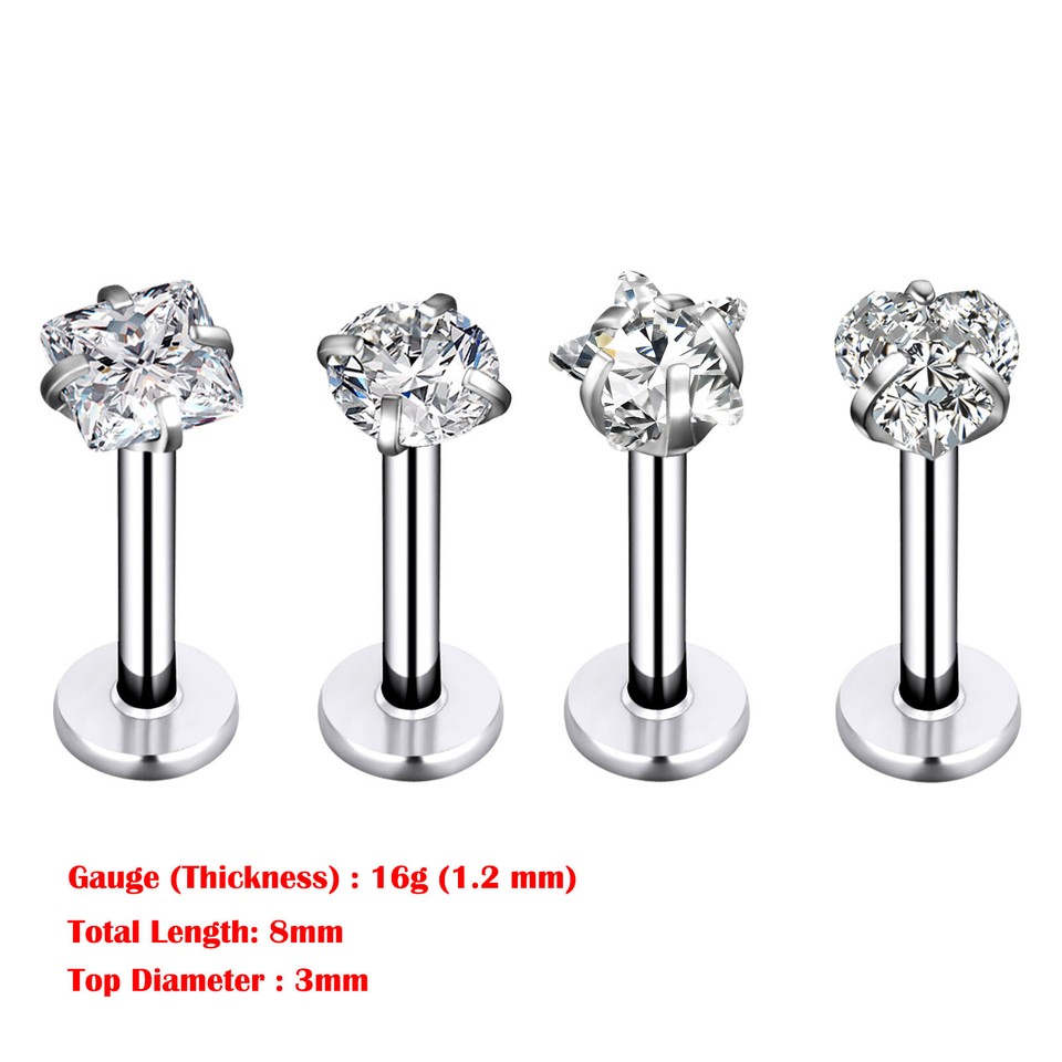 16G Labret Rings Lip Studs Surgical Steel/UV Nose Ring Tragus Cartilage ...