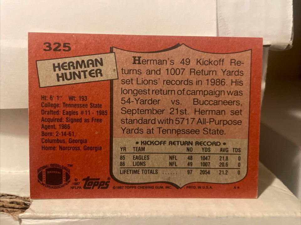 Herman Hunter -Tennessee State- Detroit Lions Autographed Card | eBay