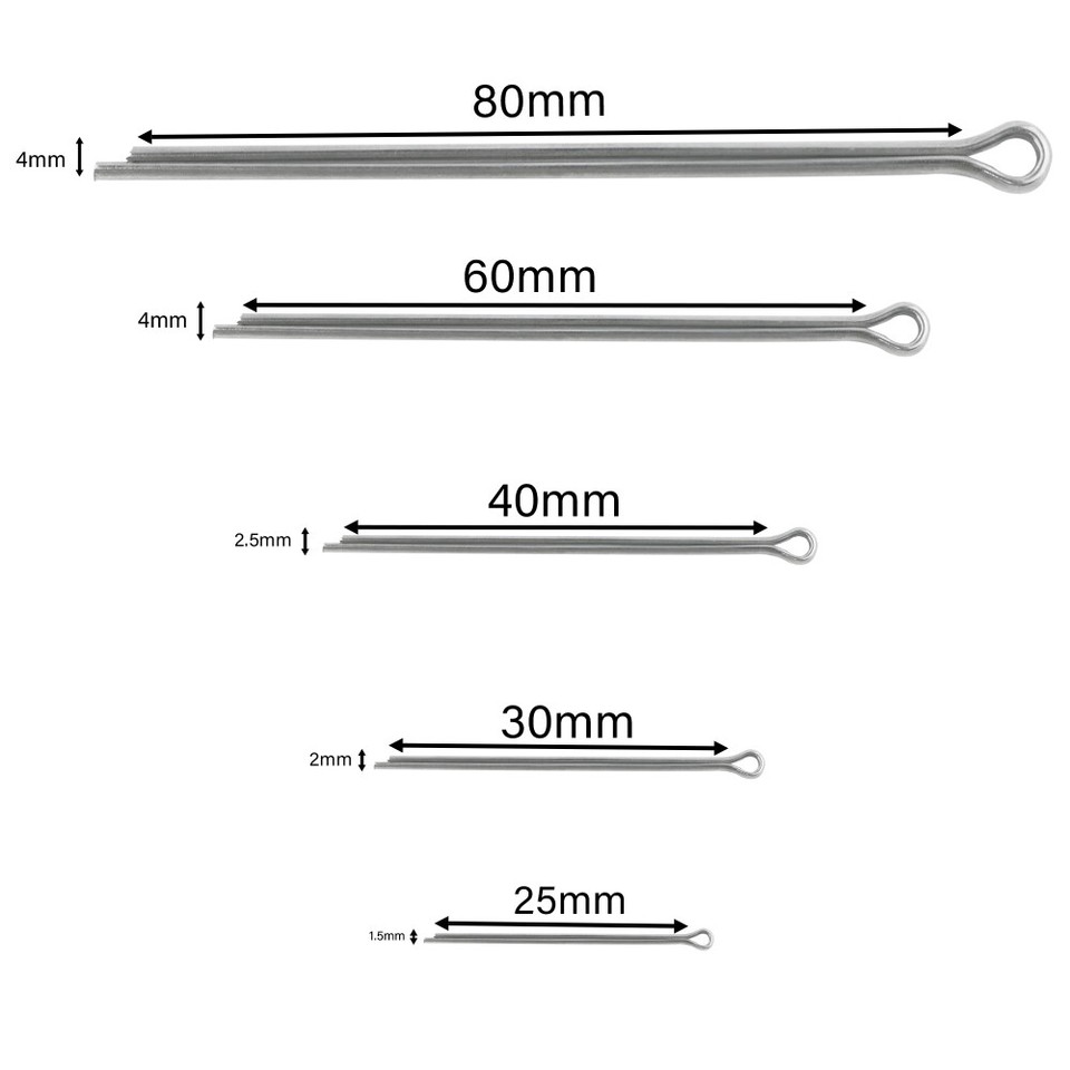 25PCS 304 Stainless Steel Pin Clips Fastener- 5 Sizes Cotter Pin ...