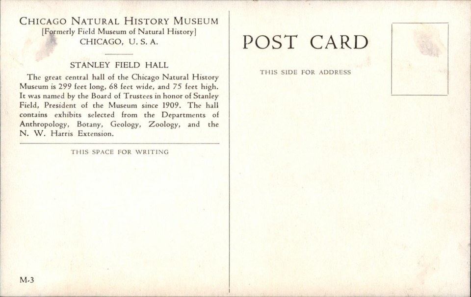 Stanley Field Hall Chicago Illinois vintage postcard f150 | eBay