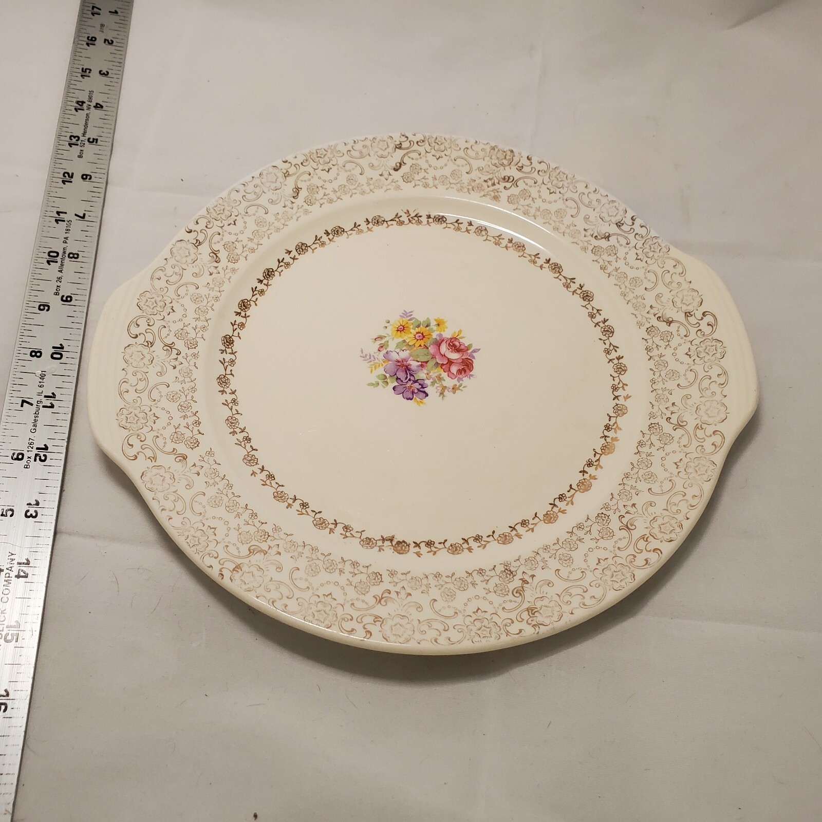 The French Saxon China Co. 22k Golden Pastel Floral Cake Plate USA | eBay