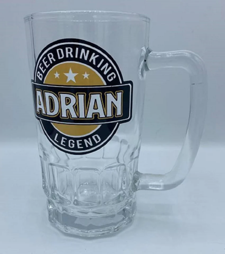 Adrian Beer Drinking Legend Glass Beer Mug Stein 500ml Fathers Day ...