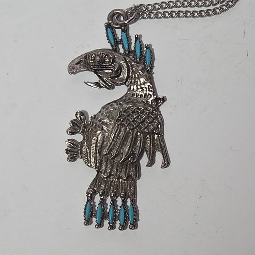 Amazing Huge AZTEC EAGLE Faux Turquoise Silver Plate Medallion Pendant ...
