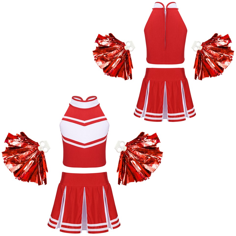 Girls Cheer Leader Costume Cheerleading Uniform Set Tank Top with Skirt ...