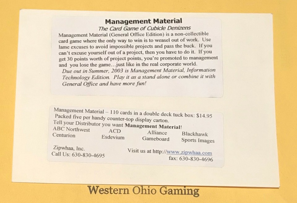 Management Material Card Game Promo Advertising Card READ NEW Zipwhaa ...