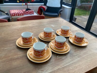 1960’s Staffordshire Potteries Elaine Fallon Orange Floral Cup Saucer ...