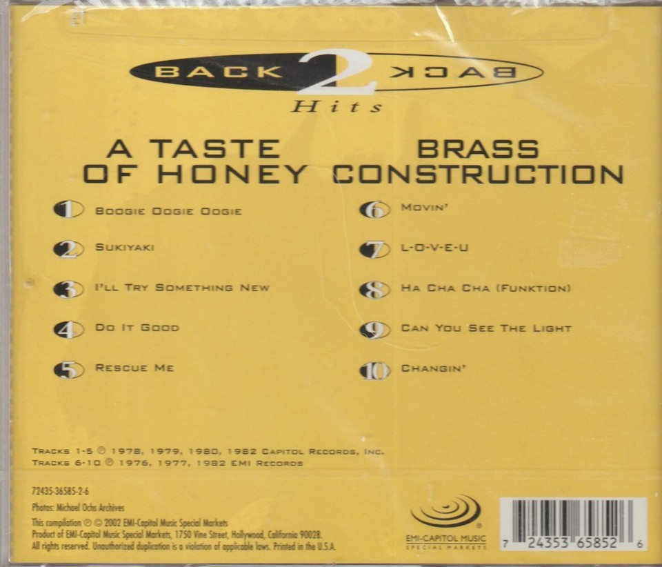 TASTE OF HONEY / BRASS CONSTRUCTION Back 2 Back Hits CD SEALED | eBay