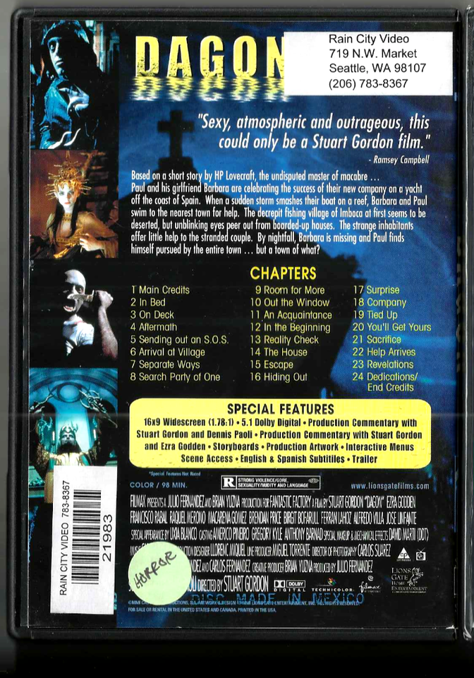 Dagon (DVD, 2001) Horror Stuart Gordon HP Lovecraft 658149800229| eBay